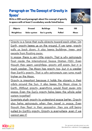 Paragraph on 'The Concept of Gravity in Space' - Kidpid