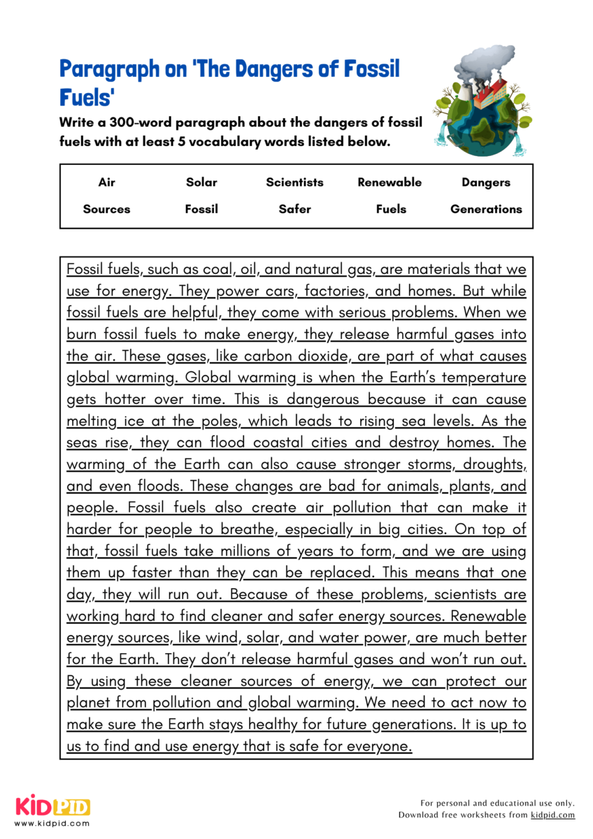 Paragraph on 'The Dangers of Fossil Fuels' - Kidpid