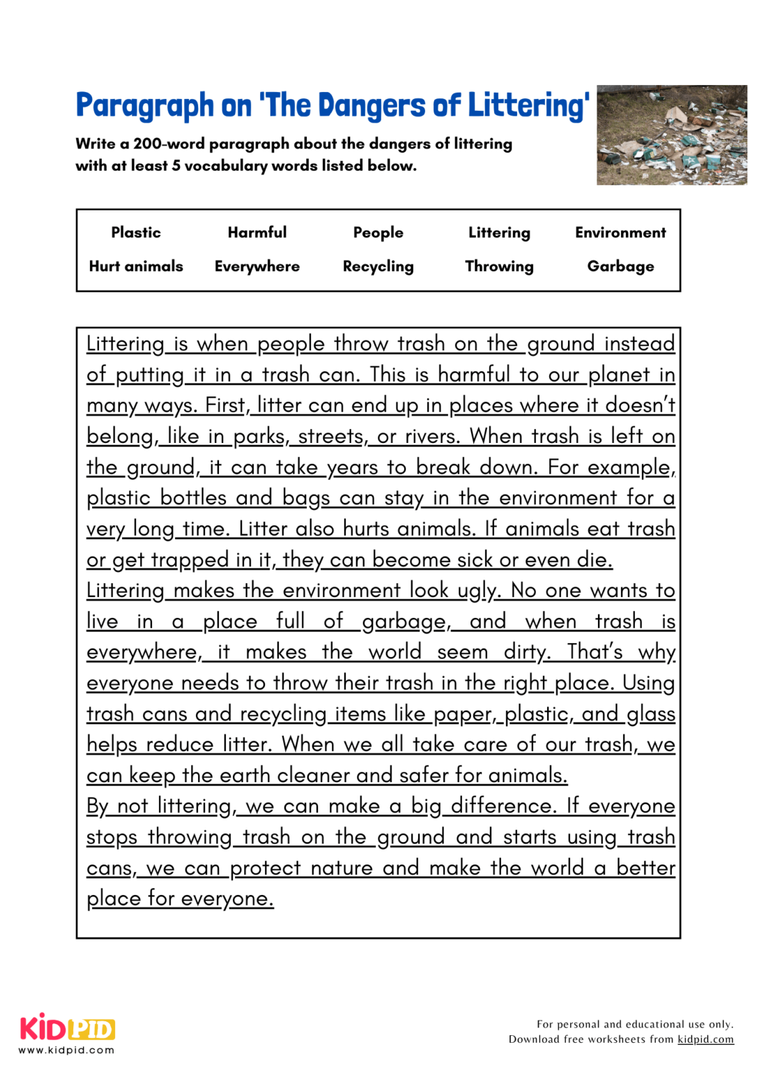 Paragraph on 'The Dangers of Littering' - Kidpid