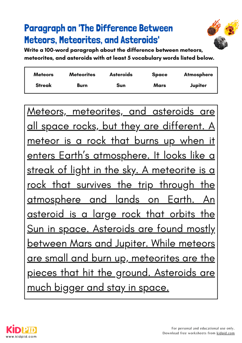 Paragraph on 'The Difference Between Meteors, Meteorites, and Asteroids ...