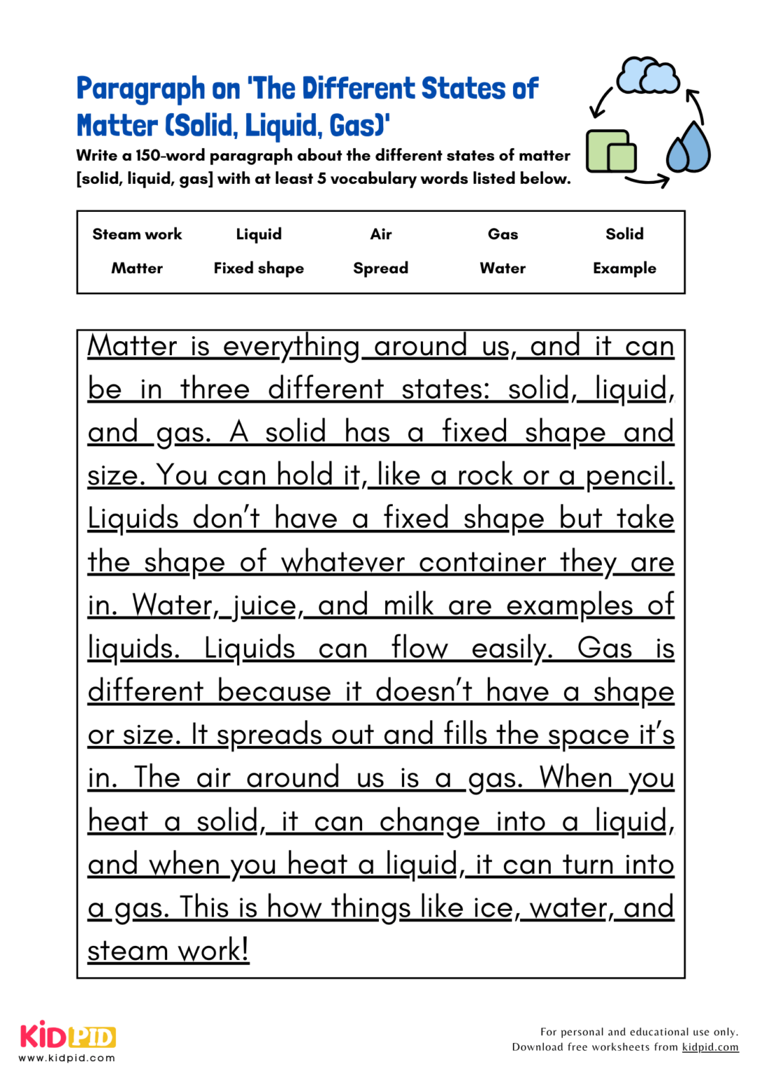 Paragraph on 'The Different States of Matter (Solid, Liquid, Gas)' - Kidpid