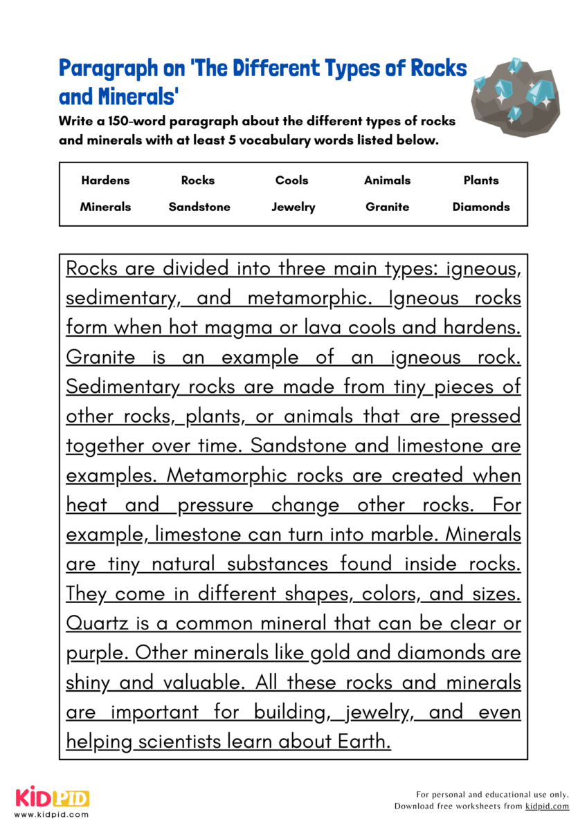 Paragraph on 'The Different Types of Rocks and Minerals' - Kidpid