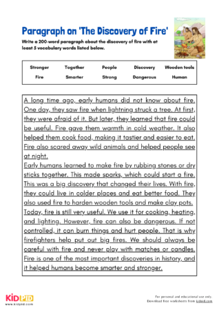 Paragraph on 'The Discovery of Fire' - Kidpid