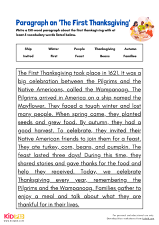 Paragraph on 'The First Thanksgiving' - Kidpid