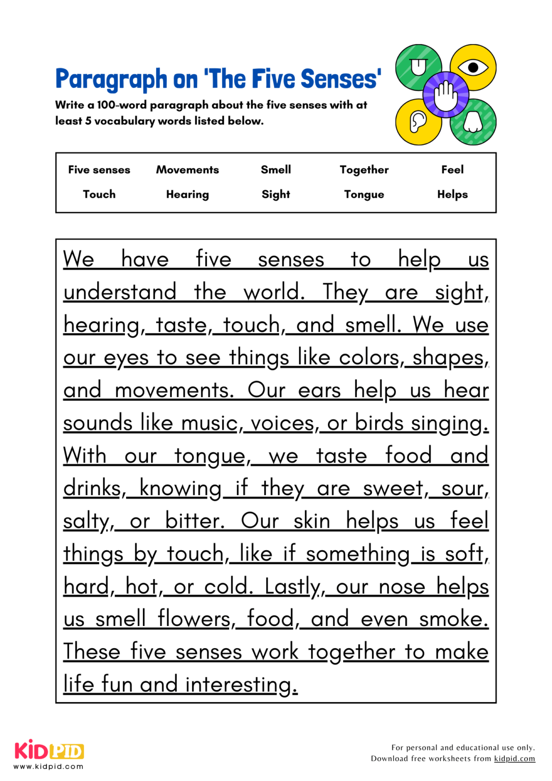 Paragraph on 'The Five Senses' - Kidpid