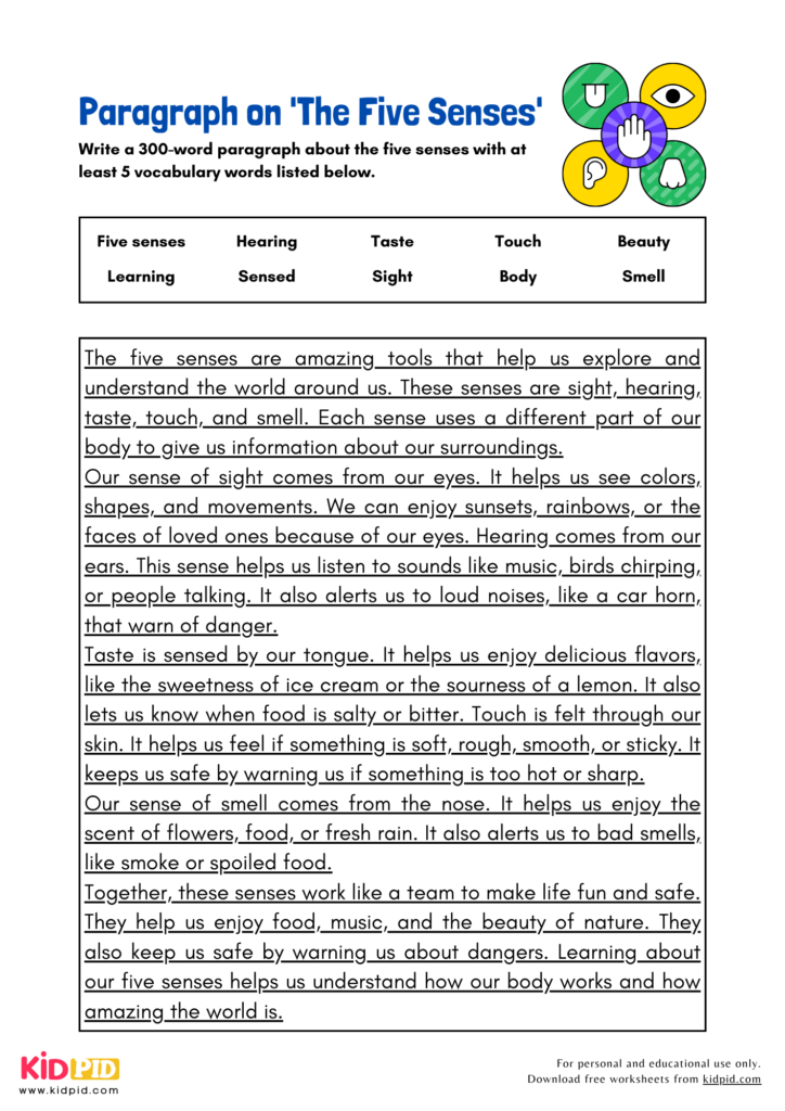 Paragraph on 'The Five Senses' - Kidpid