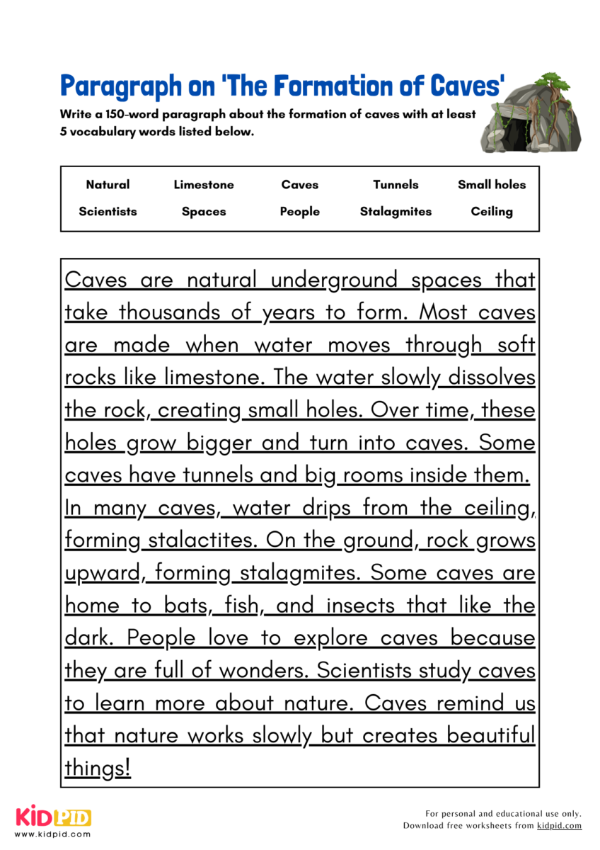 Paragraph on 'The Formation of Caves' - Kidpid