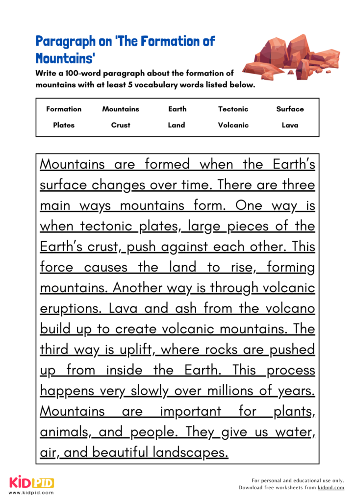 Paragraph on 'The Formation of Mountains' - Kidpid