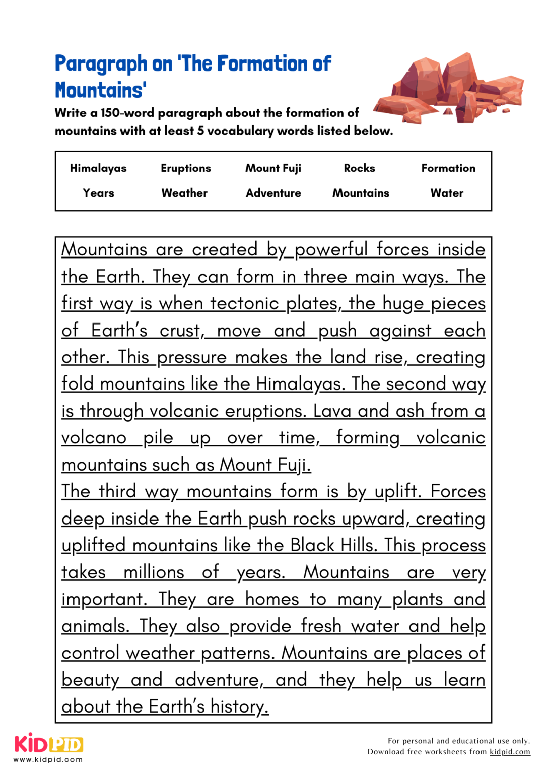 Paragraph on 'The Formation of Mountains' - Kidpid