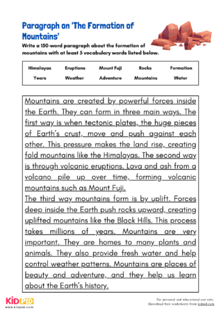 Paragraph on 'The Formation of Mountains' - Kidpid