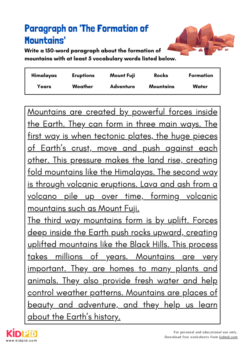 Paragraph on 'The Formation of Mountains' - Kidpid