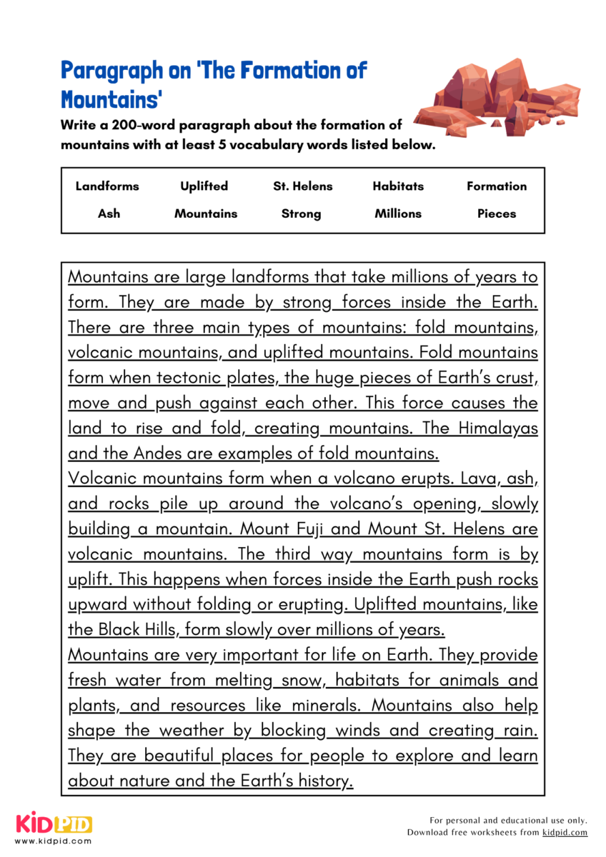 Paragraph on 'The Formation of Mountains' - Kidpid