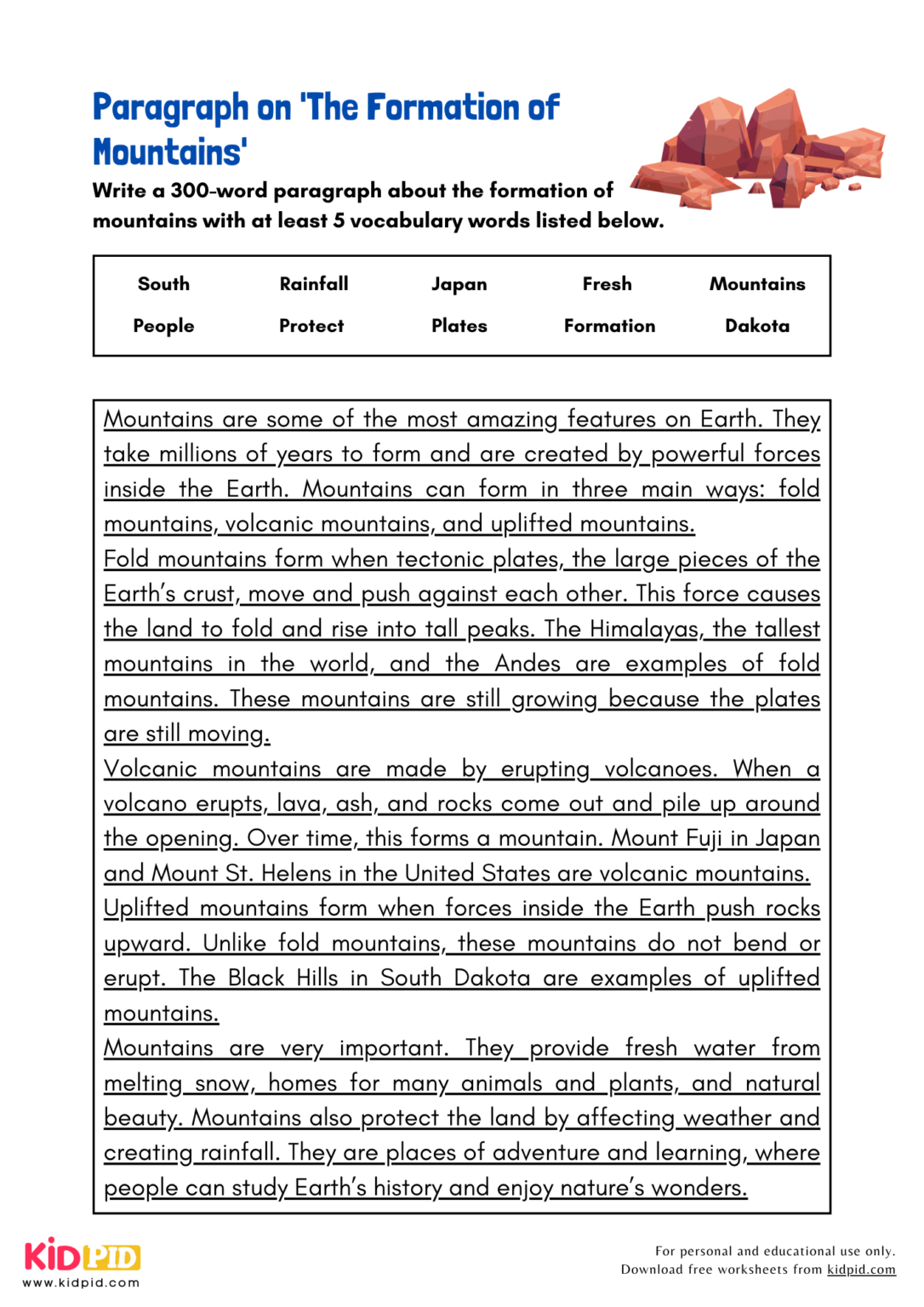 Paragraph on 'The Formation of Mountains' - Kidpid