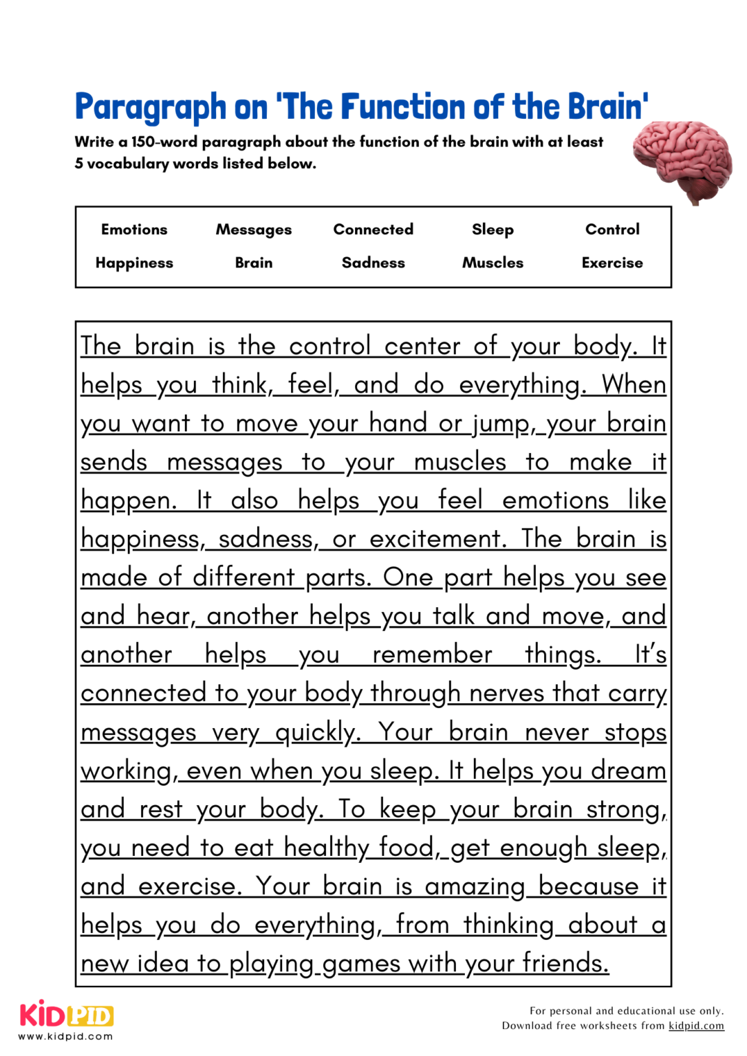 Paragraph on 'The Function of the Brain' - Kidpid