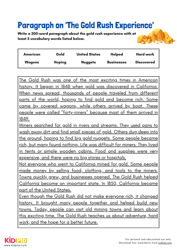 Paragraph on 'The Gold Rush Experience' - Kidpid