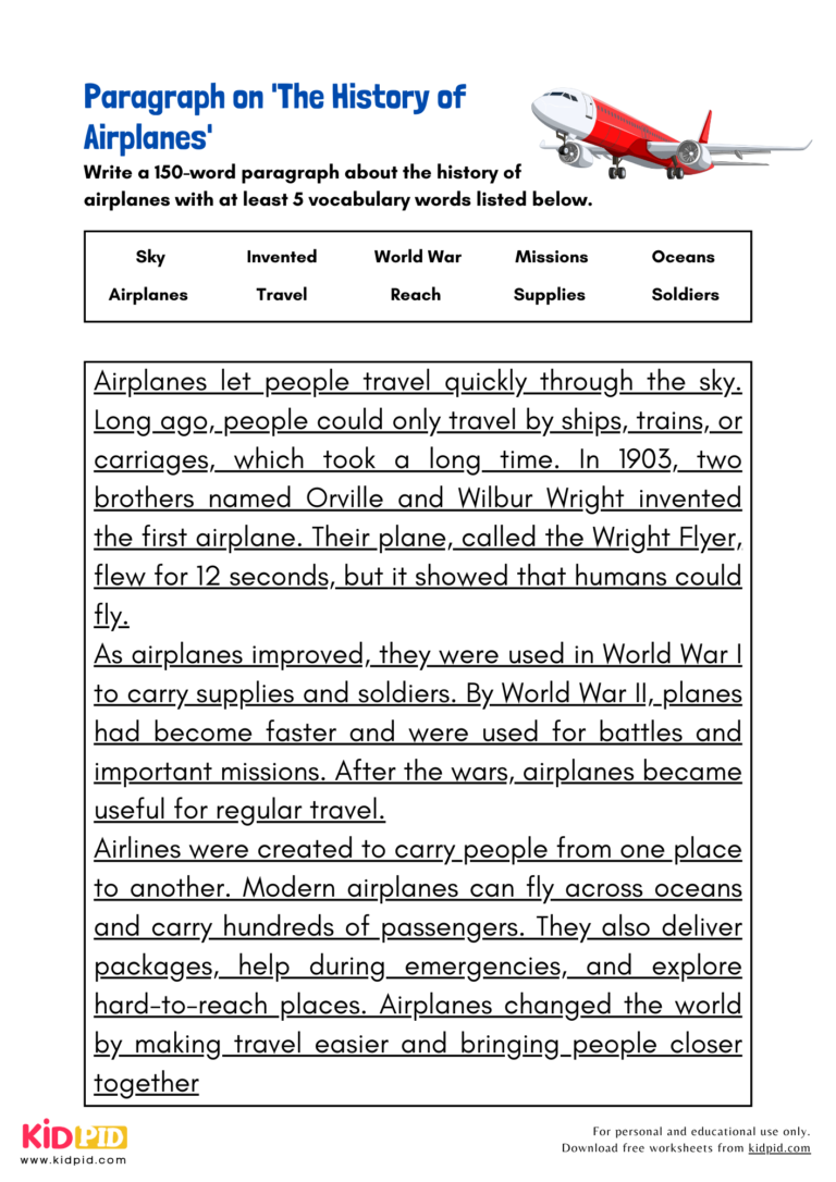 Paragraph on 'The History of Airplanes' - Kidpid