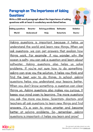 Paragraph on 'The Importance of Asking Questions' - Kidpid