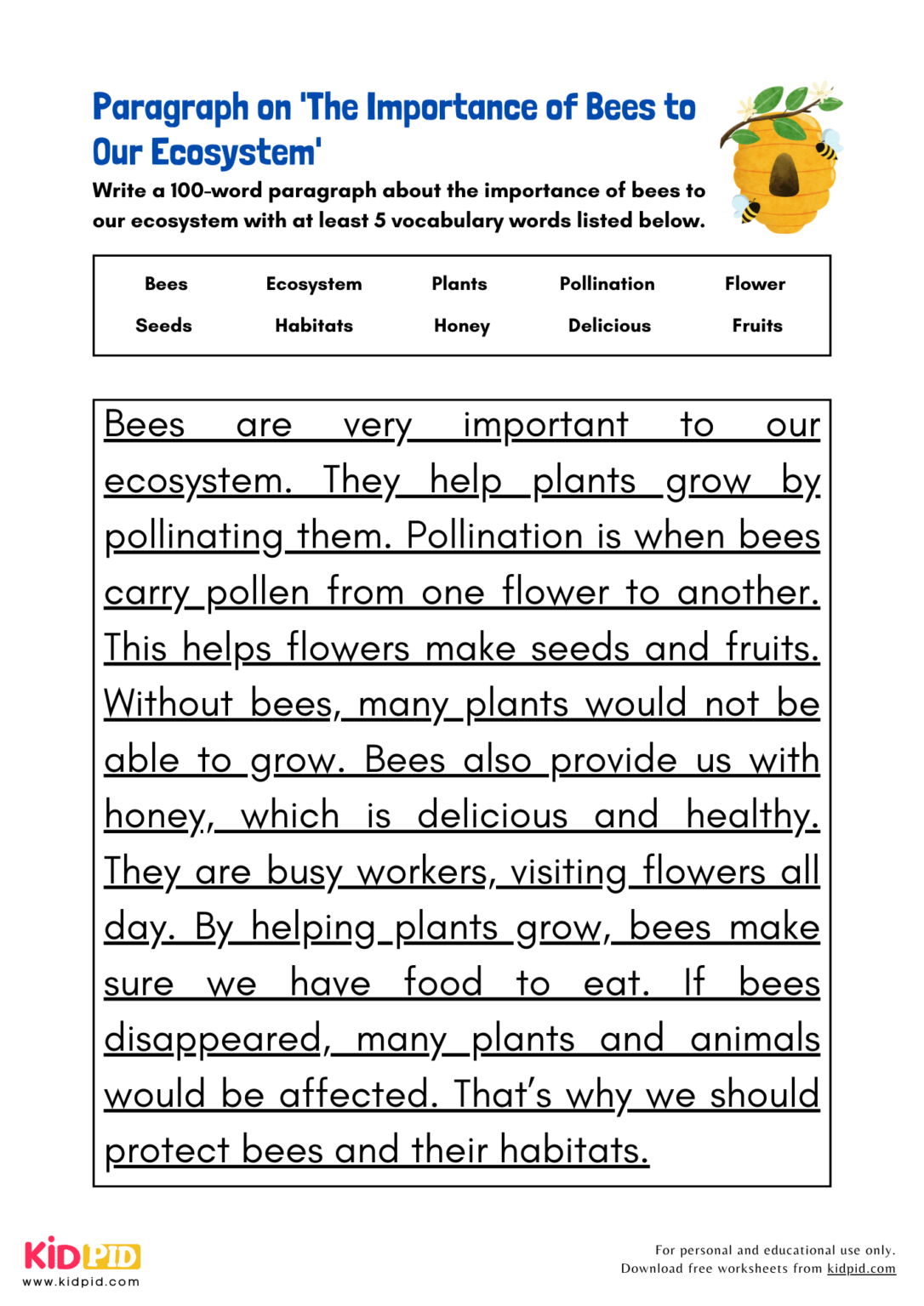 Paragraph on 'The Importance of Bees to Our Ecosystem' - Kidpid