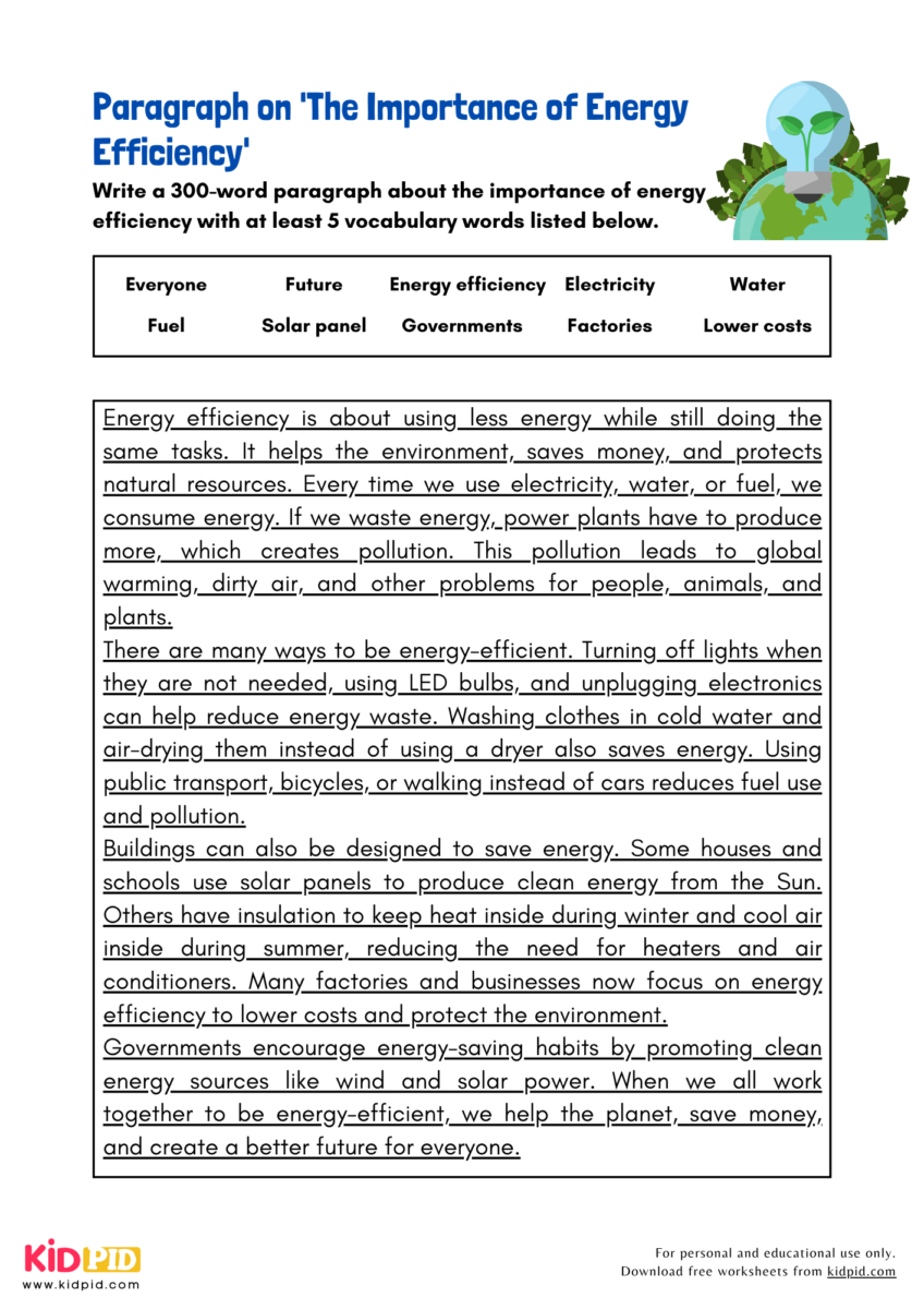 Paragraph on 'The Importance of Energy Efficiency' - Kidpid