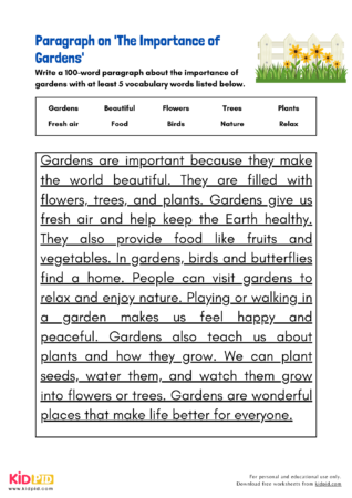 Paragraph on 'The Importance of Gardens' - Kidpid
