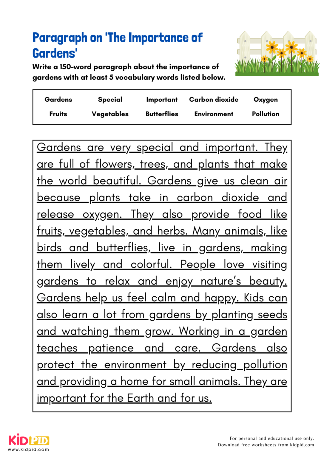 Paragraph on 'The Importance of Gardens' - Kidpid