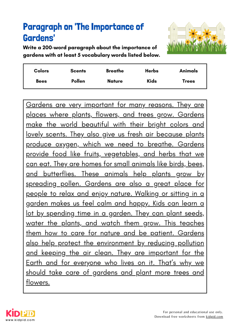 Paragraph on 'The Importance of Gardens' - Kidpid