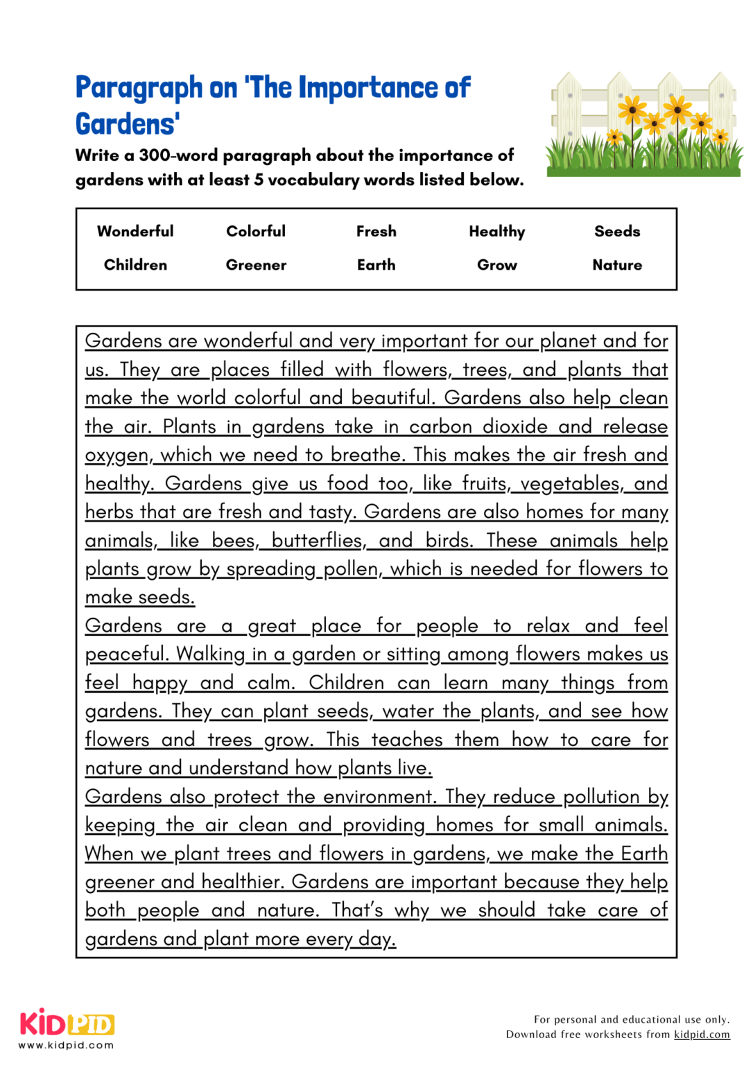 Paragraph on 'The Importance of Gardens' - Kidpid