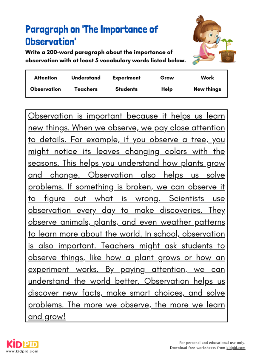 Paragraph on 'The Importance of Observation' - Kidpid