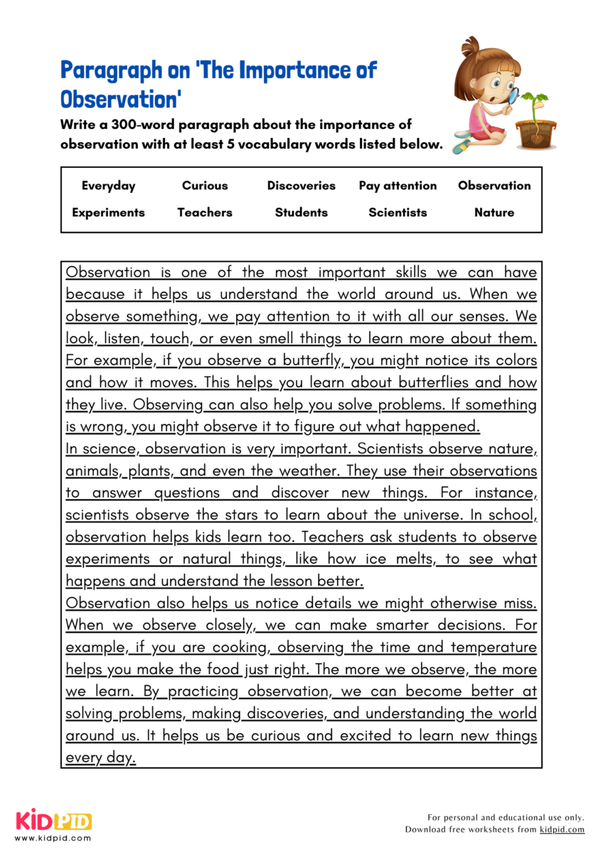 Paragraph on 'The Importance of Observation' - Kidpid