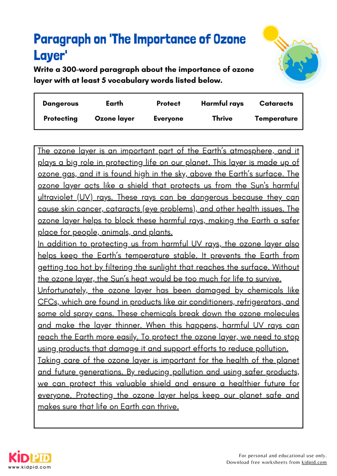 Paragraph on 'The Importance of Ozone Layer' - Kidpid