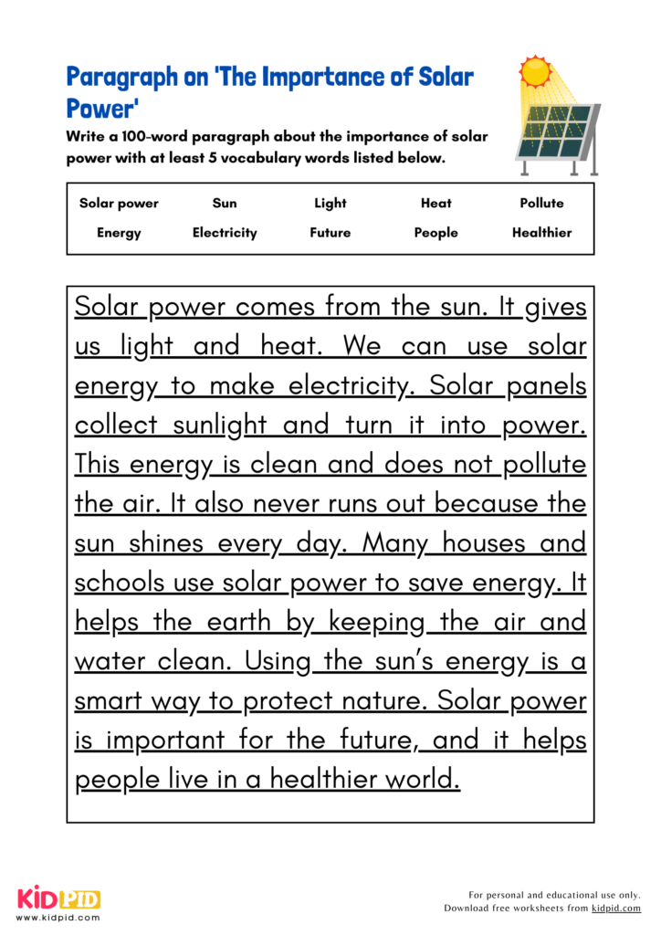 Paragraph on 'The Importance of Solar Power' - Kidpid
