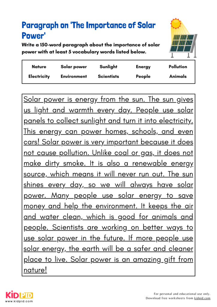 Paragraph on 'The Importance of Solar Power' - Kidpid