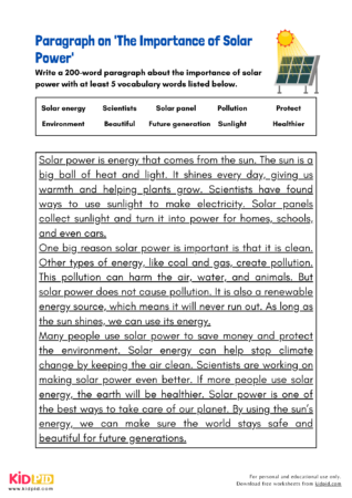 Paragraph on 'The Importance of Solar Power' - Kidpid