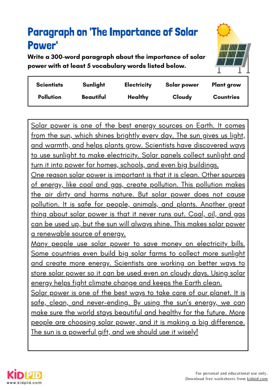 Paragraph on 'The Importance of Solar Power' - Kidpid