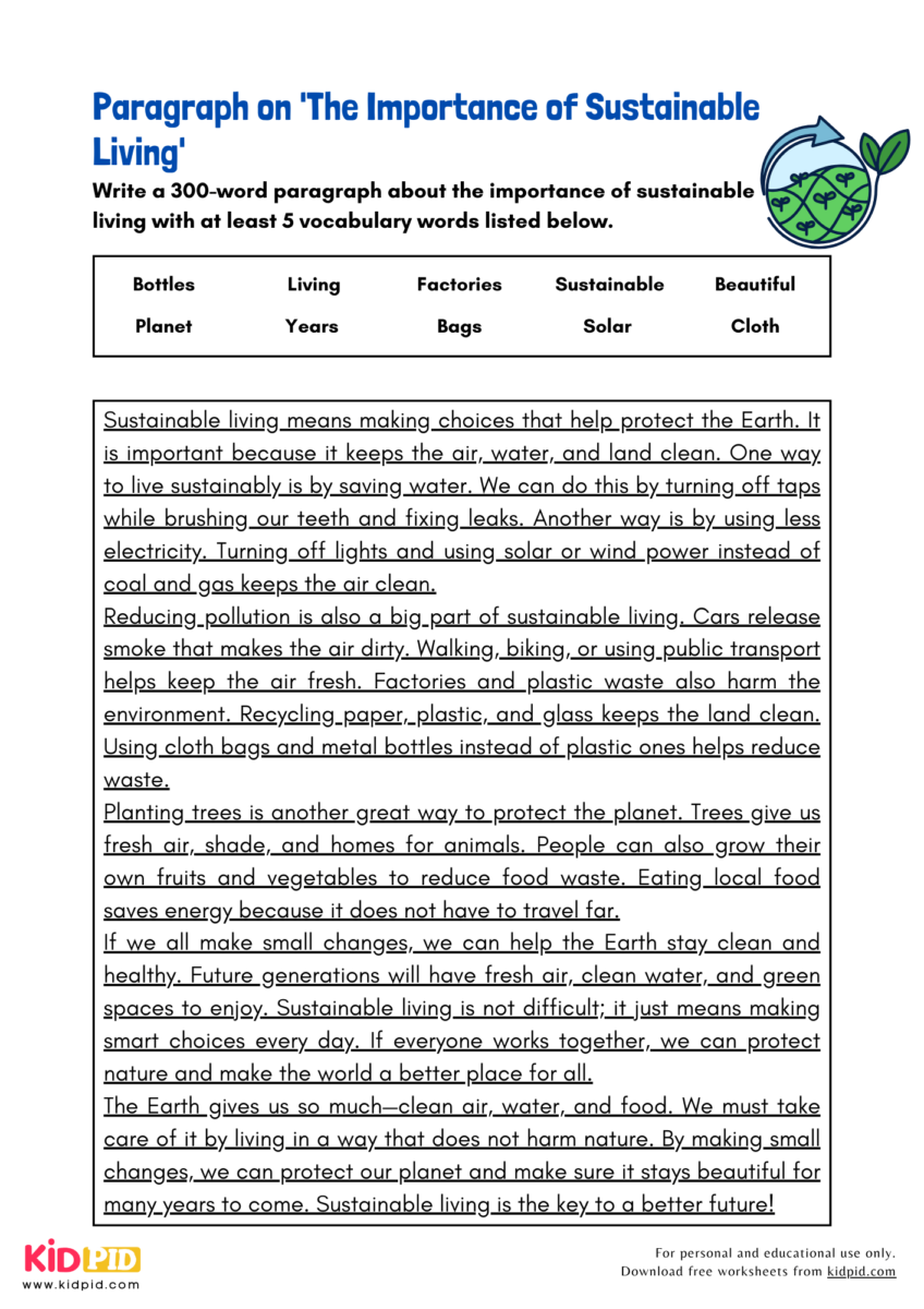 Paragraph on 'The Importance of Sustainable Living' - Kidpid