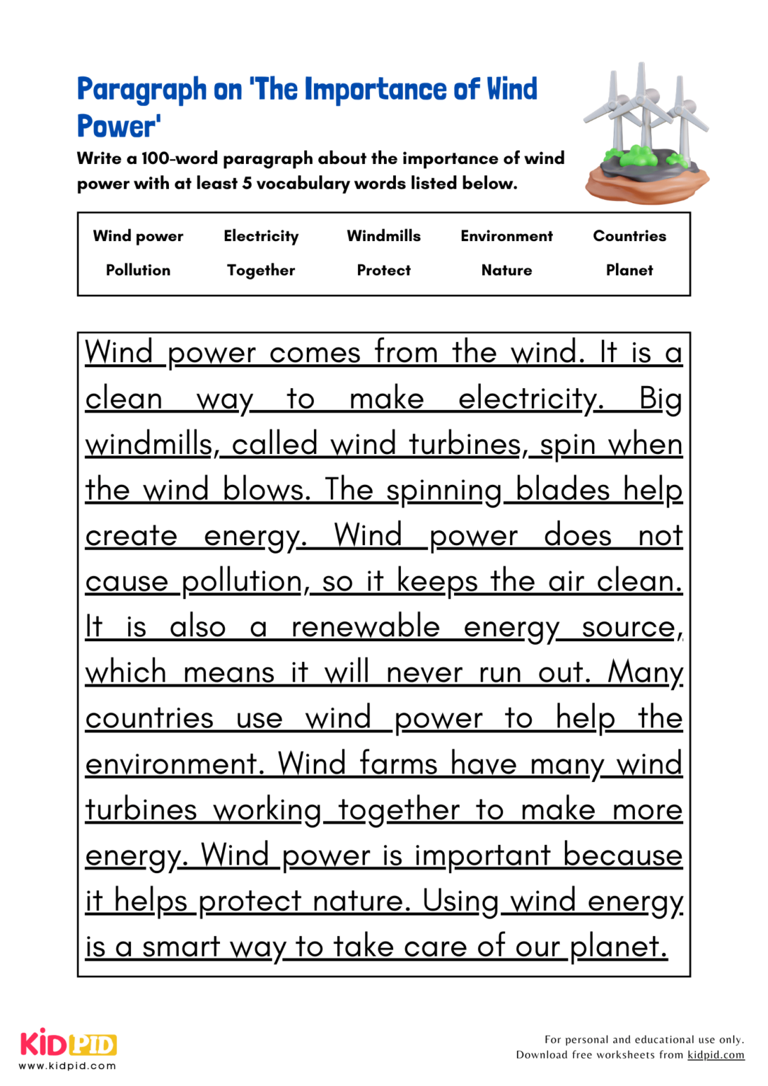 Paragraph on 'The Importance of Wind Power' - Kidpid