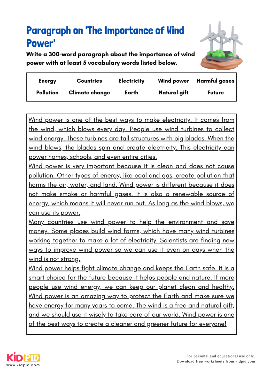 Paragraph on 'The Importance of Wind Power' - Kidpid