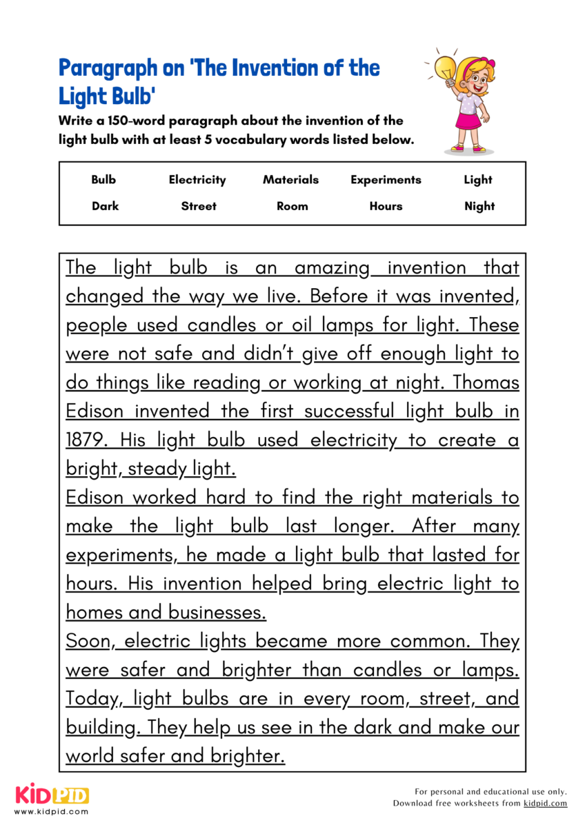 Paragraph on 'The Invention of the Light Bulb' - Kidpid