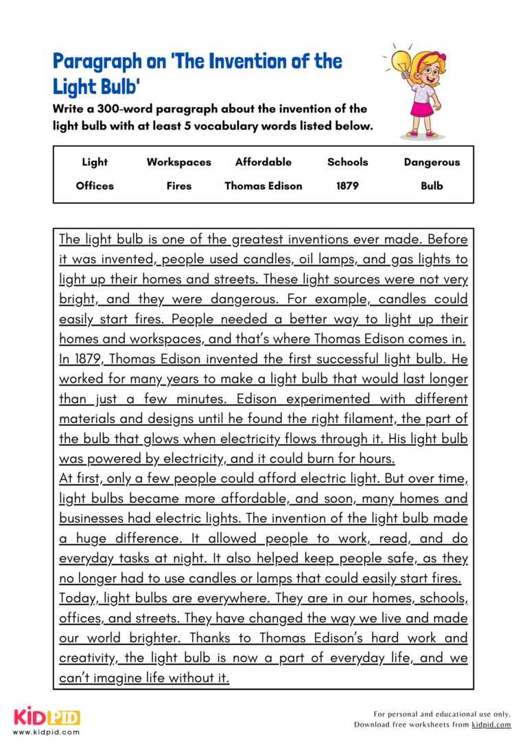 Paragraph on 'The Invention of the Light Bulb' - Kidpid