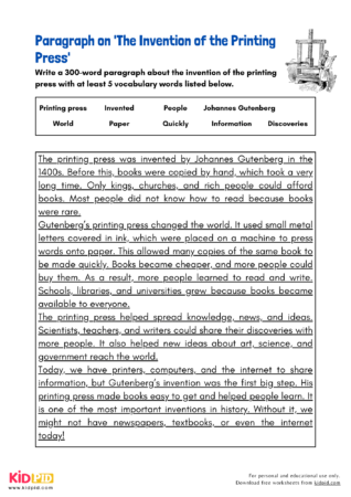 Paragraph on 'The Invention of the Printing Press' - Kidpid