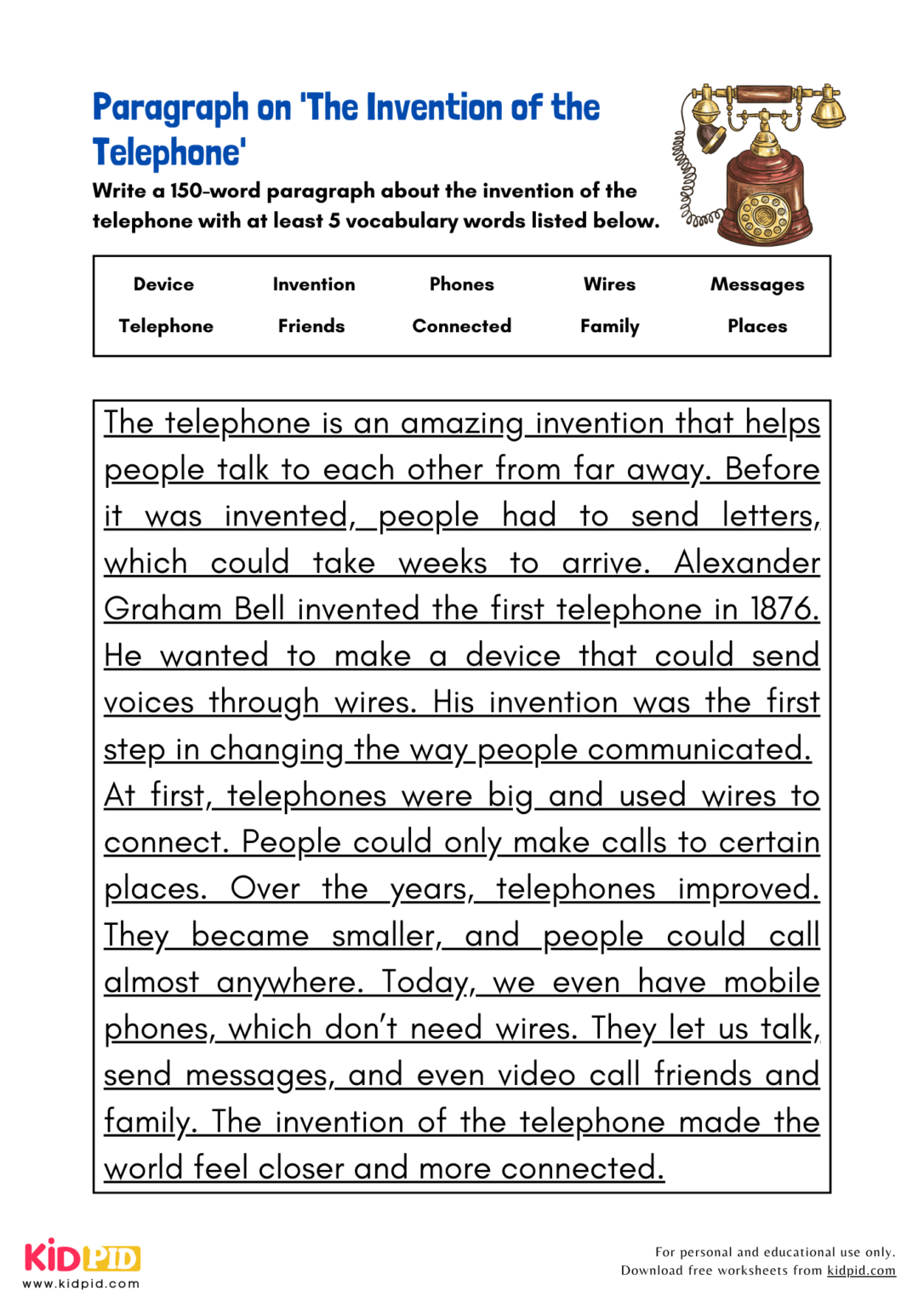 Paragraph on 'The Invention of the Telephone' - Kidpid