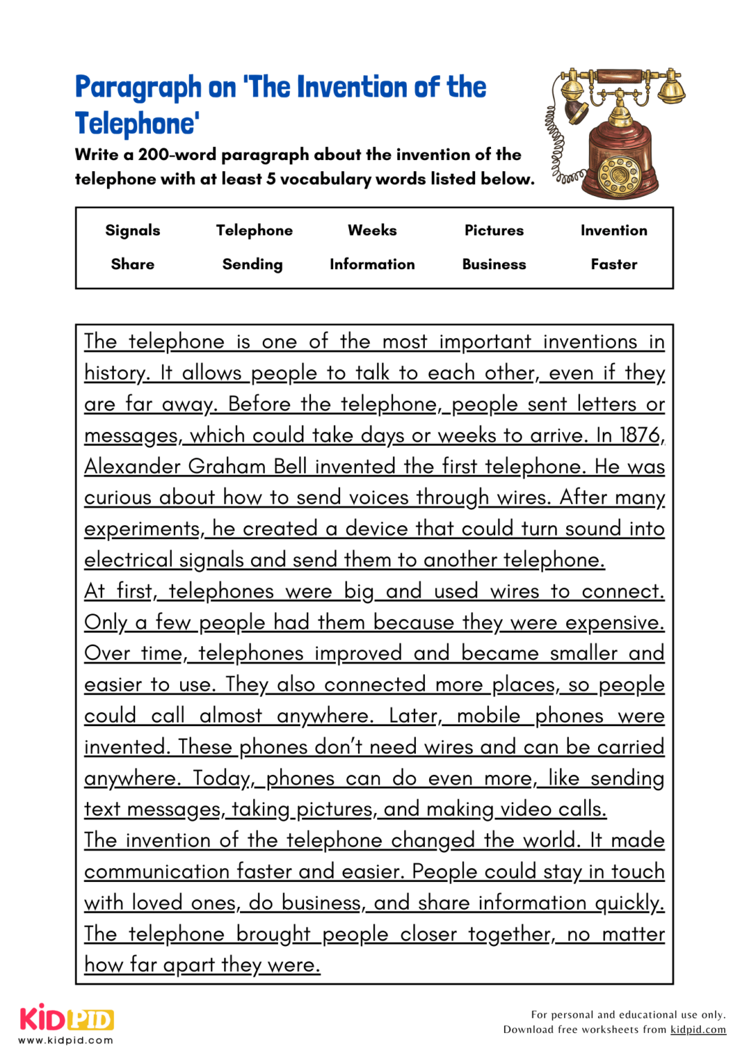 Paragraph on 'The Invention of the Telephone' - Kidpid