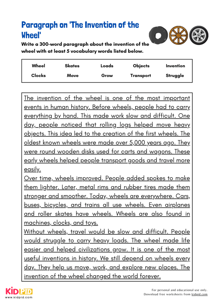 Paragraph on 'The Invention of the Wheel' - Kidpid