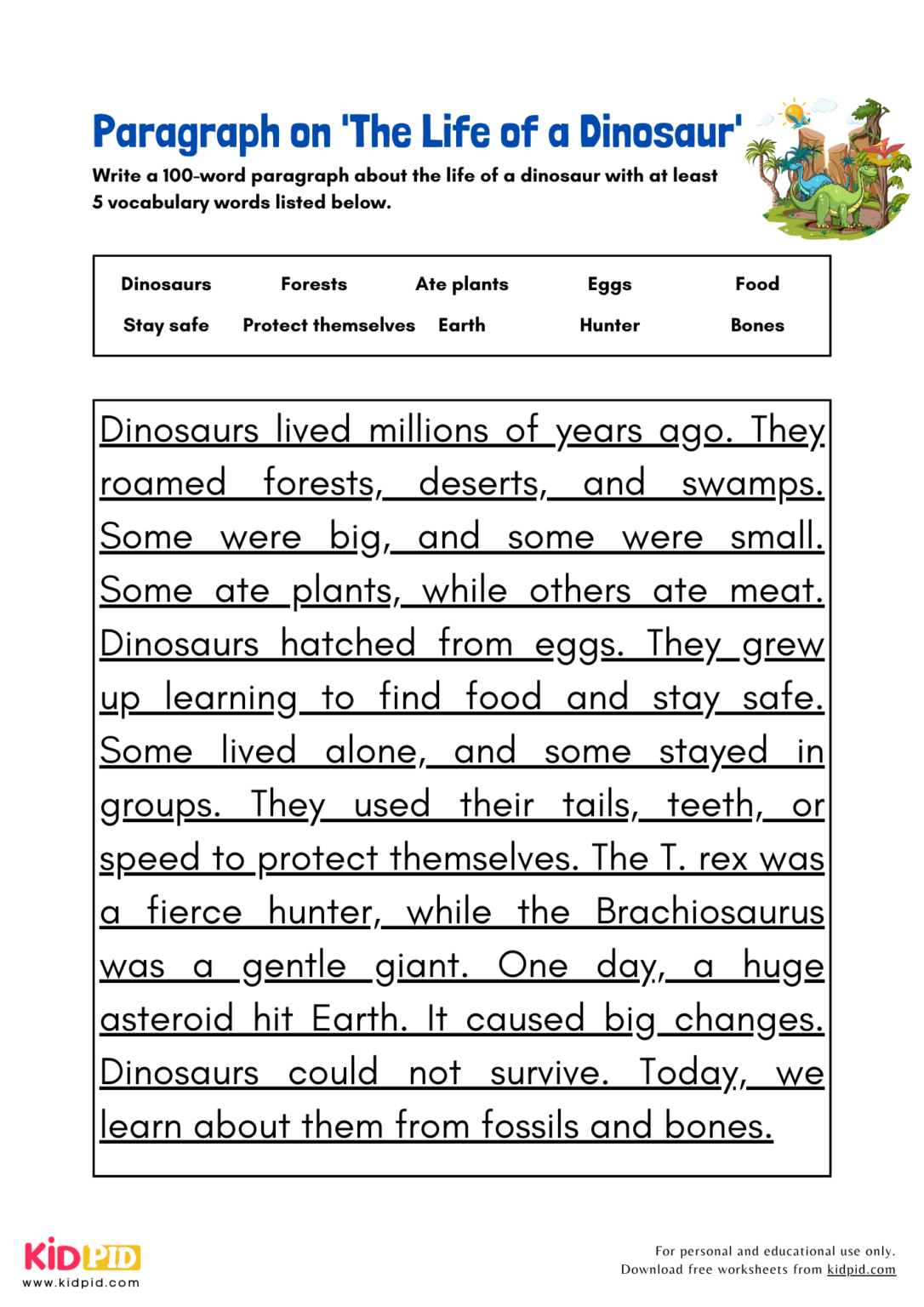 Paragraph on 'The Life of a Dinosaur' - Kidpid