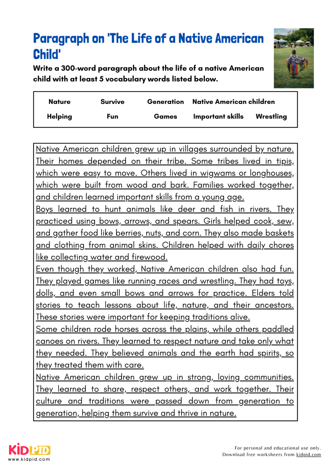 Paragraph on 'The Life of a Native American Child' - Kidpid