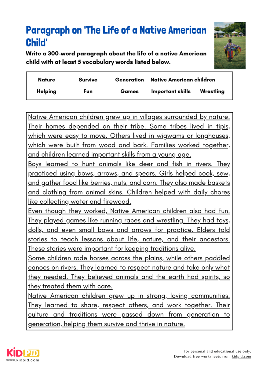 Paragraph on 'The Life of a Native American Child' - Kidpid