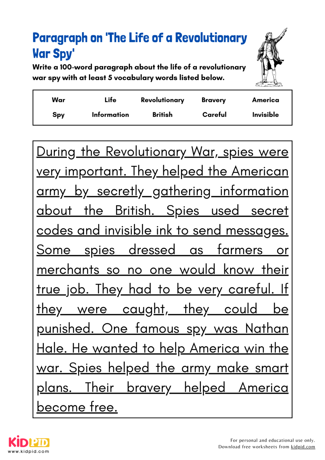 Paragraph on 'The Life of a Revolutionary War Spy' - Kidpid