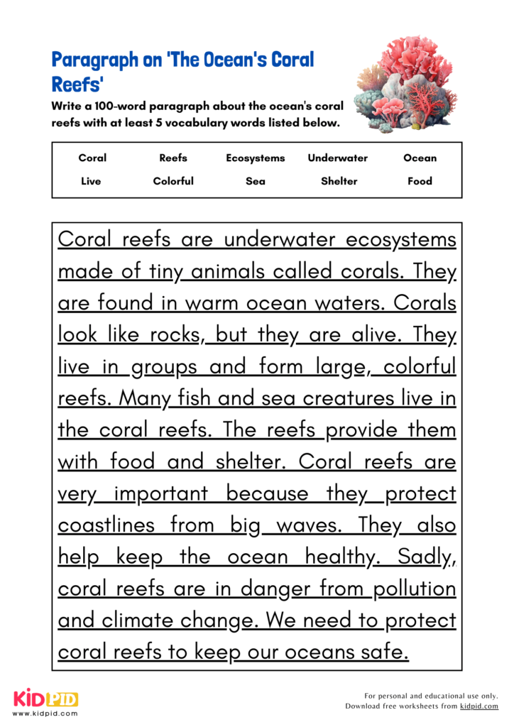 Paragraph on 'The Ocean's Coral Reefs' - Kidpid