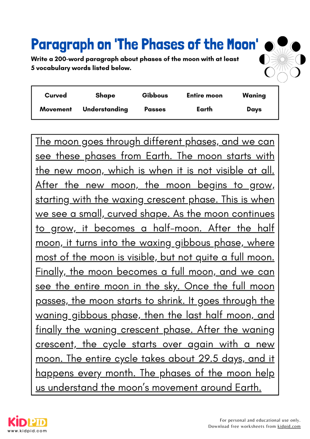 Paragraph on 'The Phases of the Moon' - Kidpid