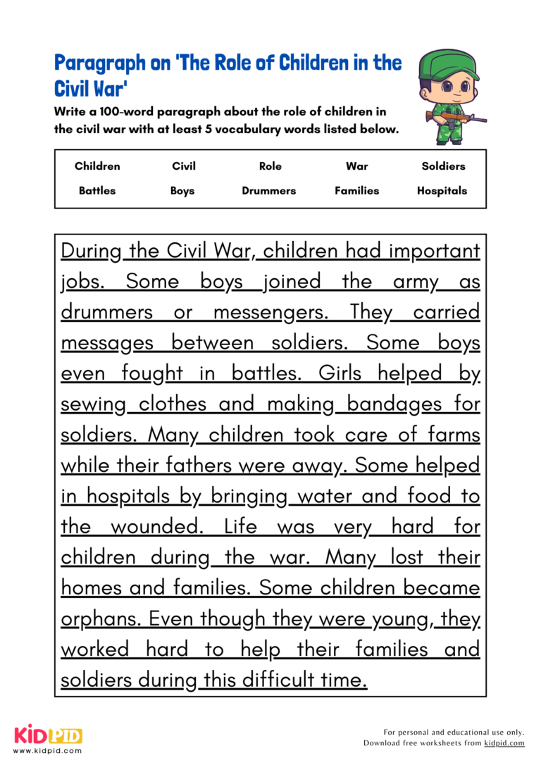 Paragraph on 'The Role of Children in the Civil War' - Kidpid